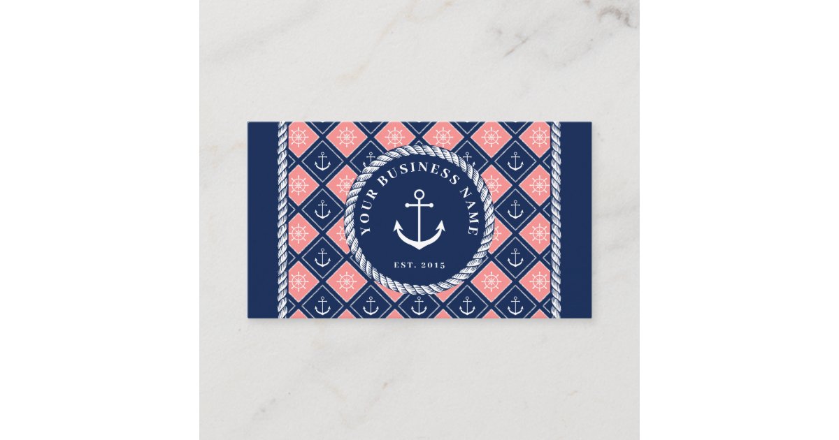 Pink Navy Anchor Ship's Wheel Pattern Business Card | Zazzle