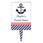 Pink Navy Blue Anchor Nautical Cake Pick Topper | Zazzle