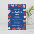 Pink Navy Blue Hearts 76th birthday invitations | Zazzle