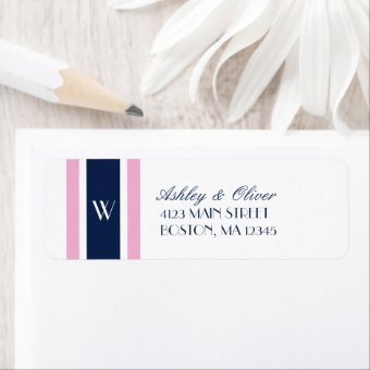 Pink & Navy Blue Stripes | Monogram Label | Zazzle
