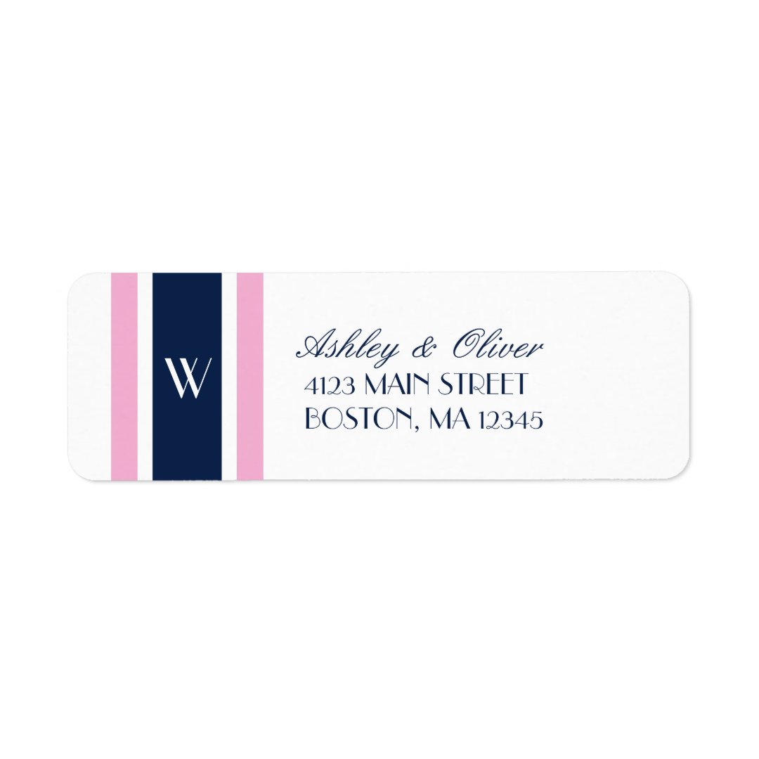 Pink & Navy Blue Stripes | Monogram Label | Zazzle