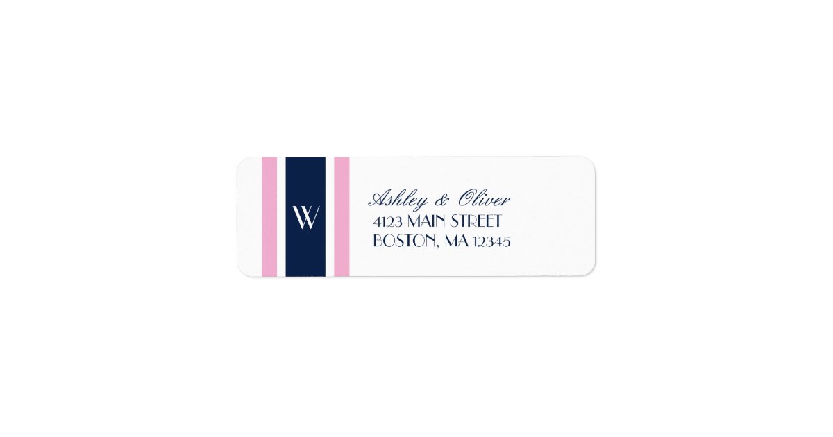 Pink & Navy Blue Stripes | Monogram Label | Zazzle