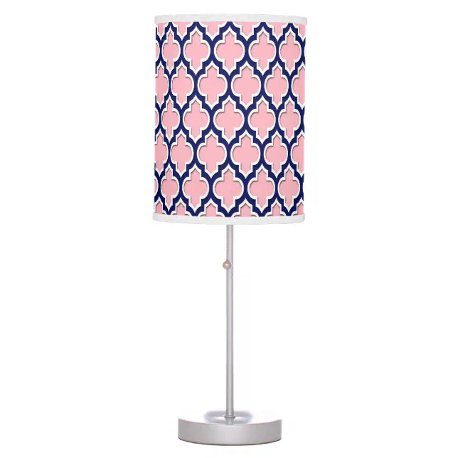 Pink, Navy Blue White Moroccan Quatrefoil #4DS Table Lamp | Zazzle
