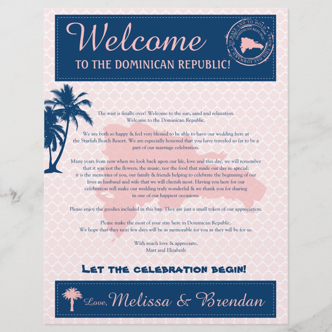 Pink & Navy Dominican Republic Welcome Letter | Zazzle