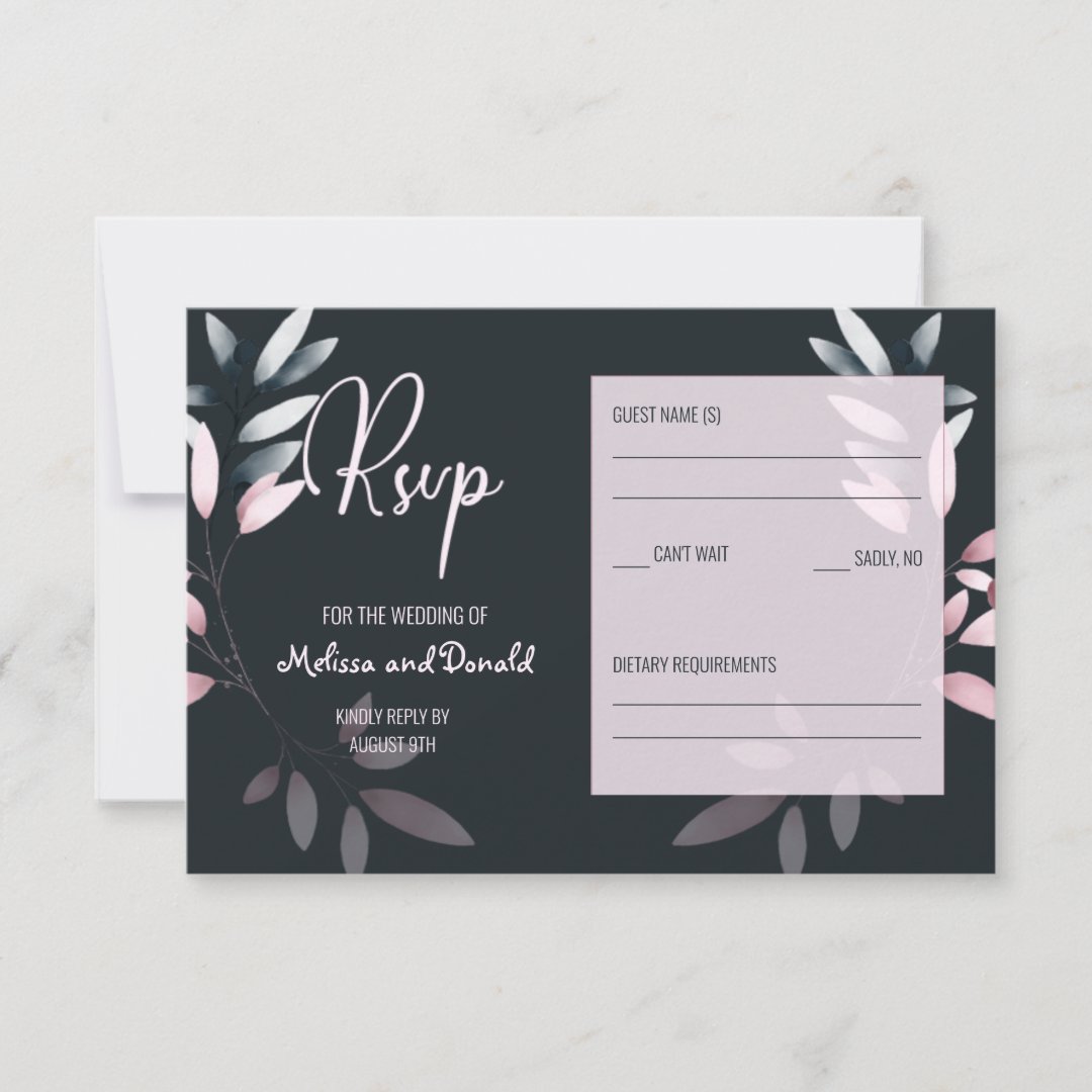 Pink Navy Elegant Soft Watercolor Floral RSVP Card | Zazzle