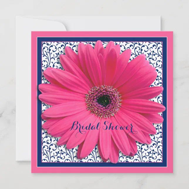 Pink Navy Gerbera Daisy Bridal Shower Invitation | Zazzle