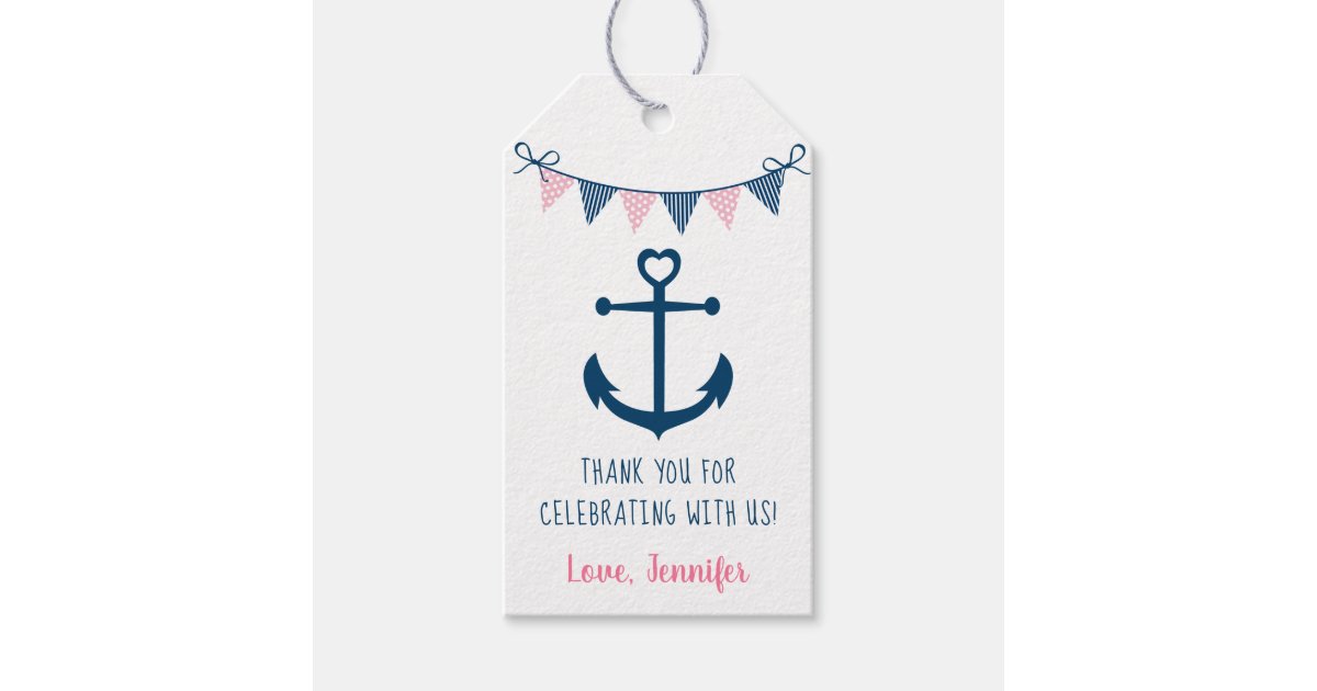 Pink Navy Girl Nautical Anchor Baby Shower Gift Tags | Zazzle
