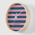 Pink Navy Stripe | Modern Trendy Preppy Name Clock | Zazzle