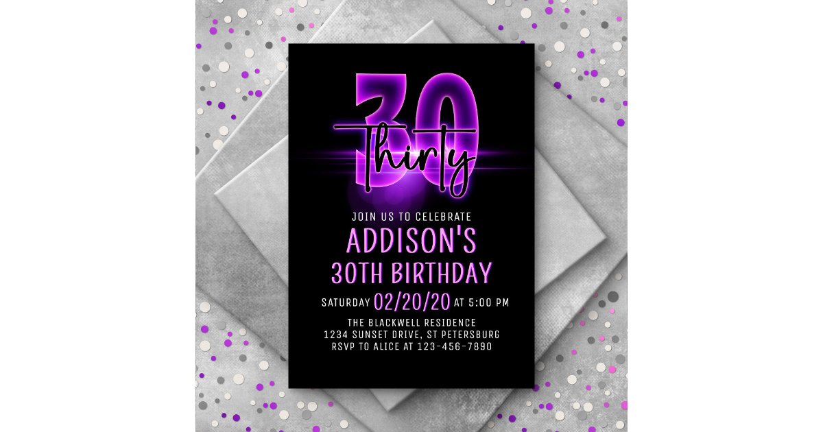 Pink Neon 30th Birthday Invitation | Zazzle