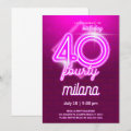 Pink Neon 40th Birthday Party Invitation Card | Zazzle