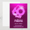 Pink Neon 60th Birthday Party Invitation Card | Zazzle
