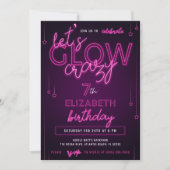 Pink Neon Birthday Party Let's Glow Crazy Invitation | Zazzle