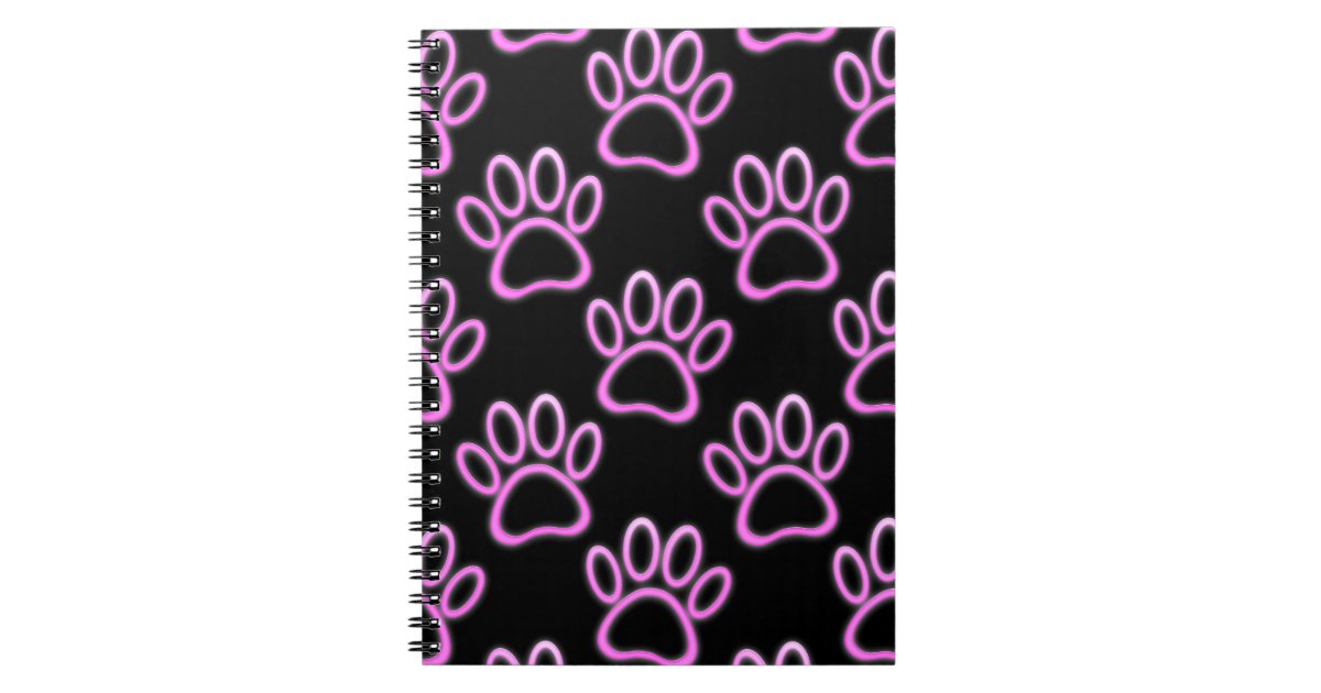 Pink Neon Dog Paw Print Notebook | Zazzle