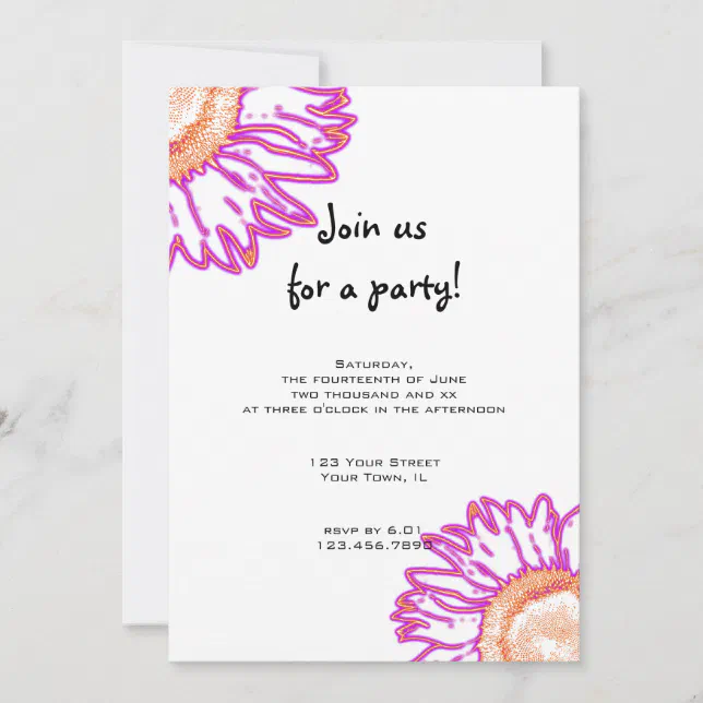 Pink Neon Flower Party Invitation | Zazzle