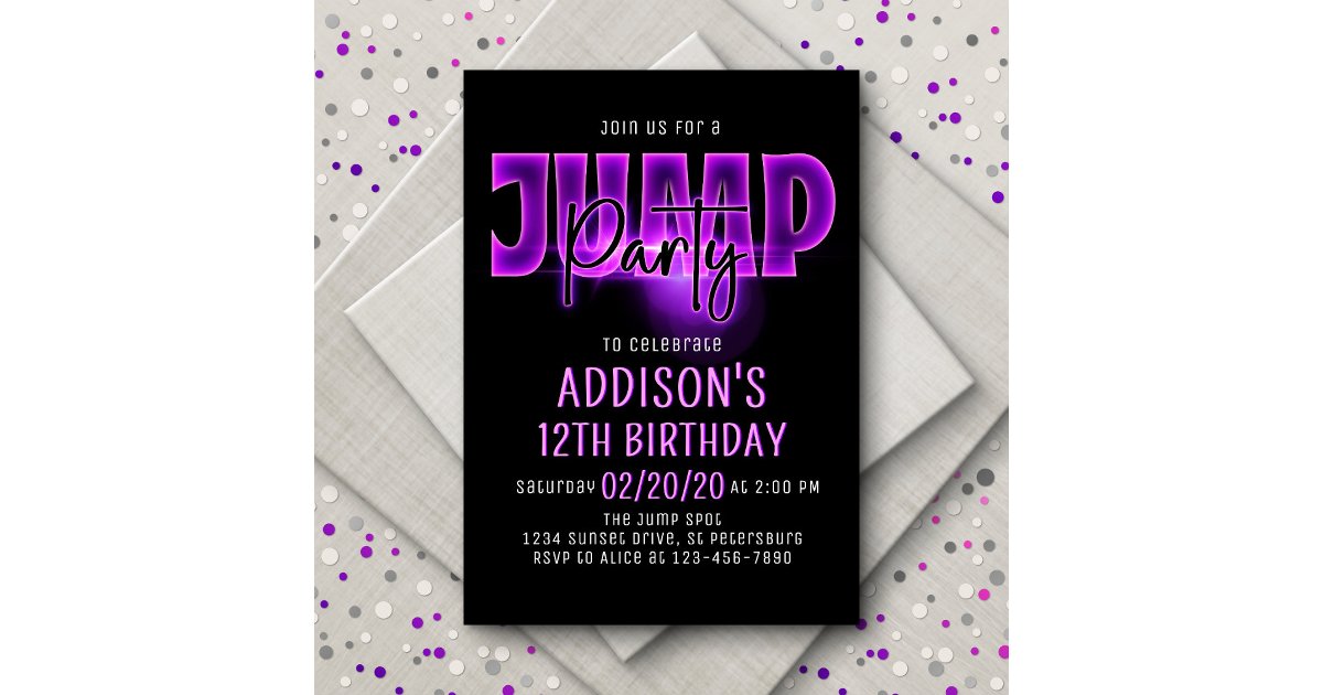 Pink Neon Jump Party Birthday Invitation | Zazzle