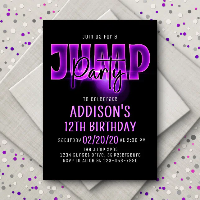 Pink Neon Jump Party Birthday Invitation | Zazzle