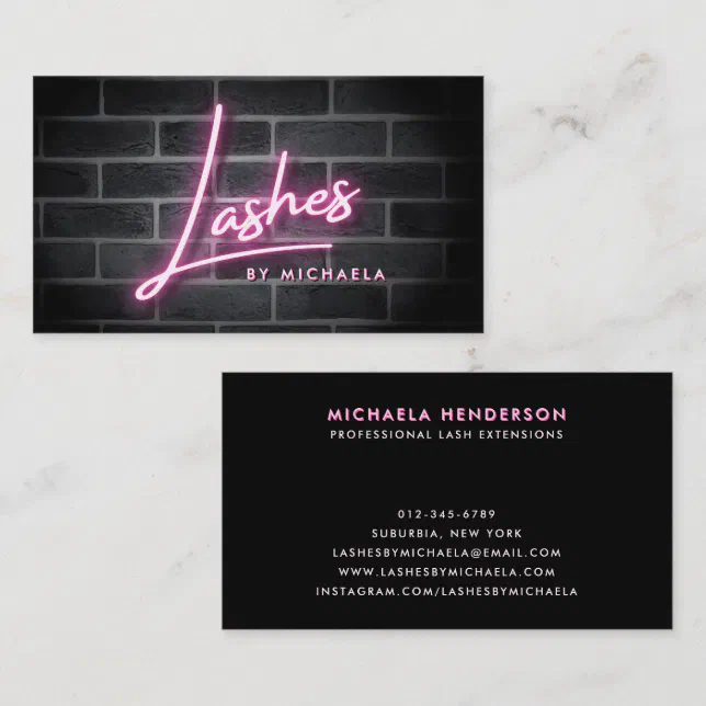 Pink Neon 'Lashes' Sign On Brick Wall Business Card | Zazzle