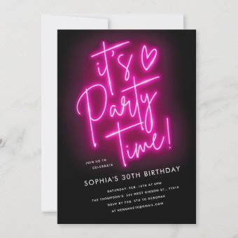 Pink Neon Light Birthday Invite for Women, Girls | Zazzle
