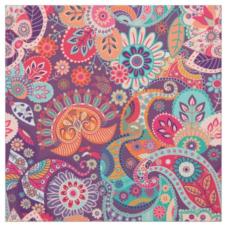 Neon Multicolor floral Paisley pattern Fabric | Zazzle