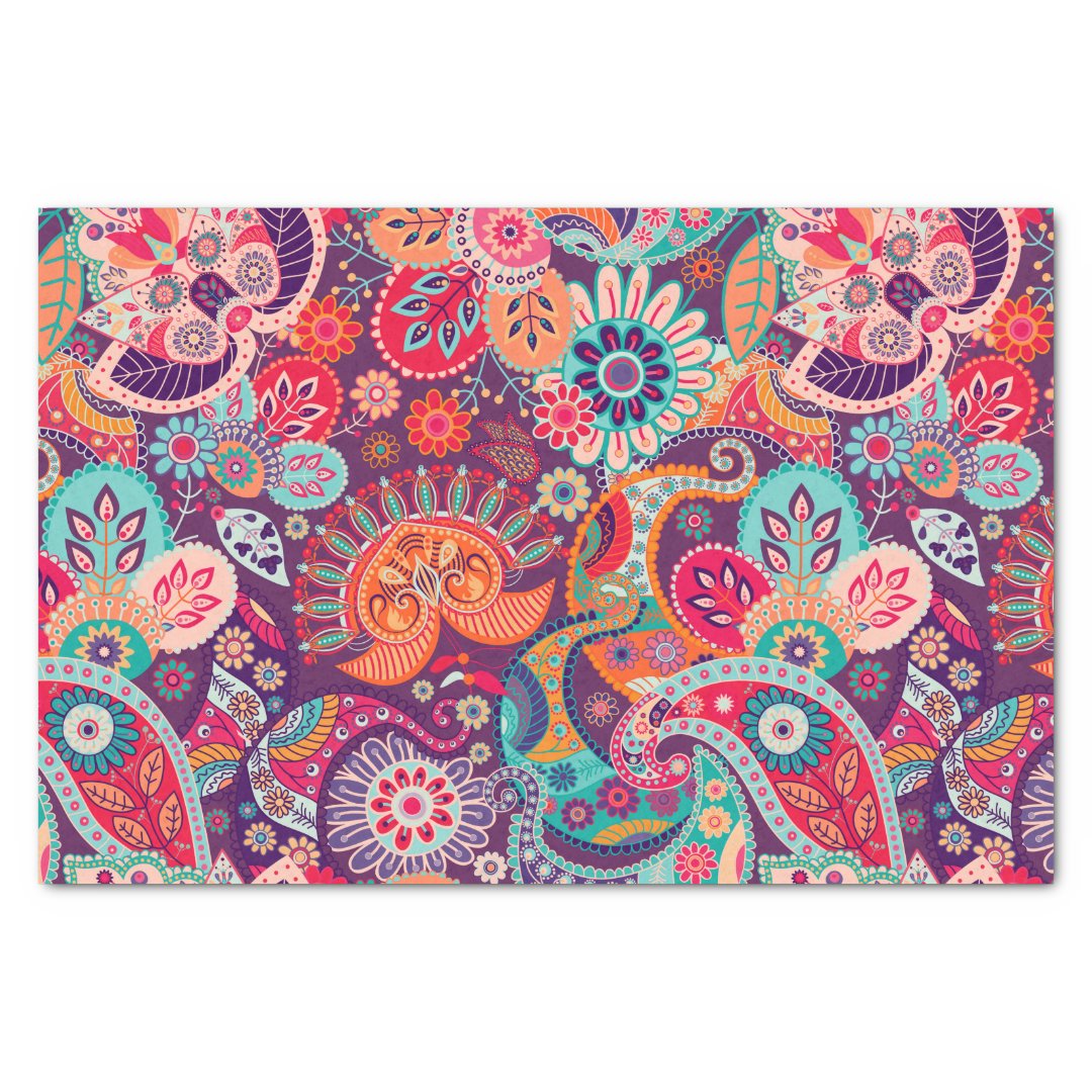 Pink neon Paisley floral pattern Tissue Paper | Zazzle