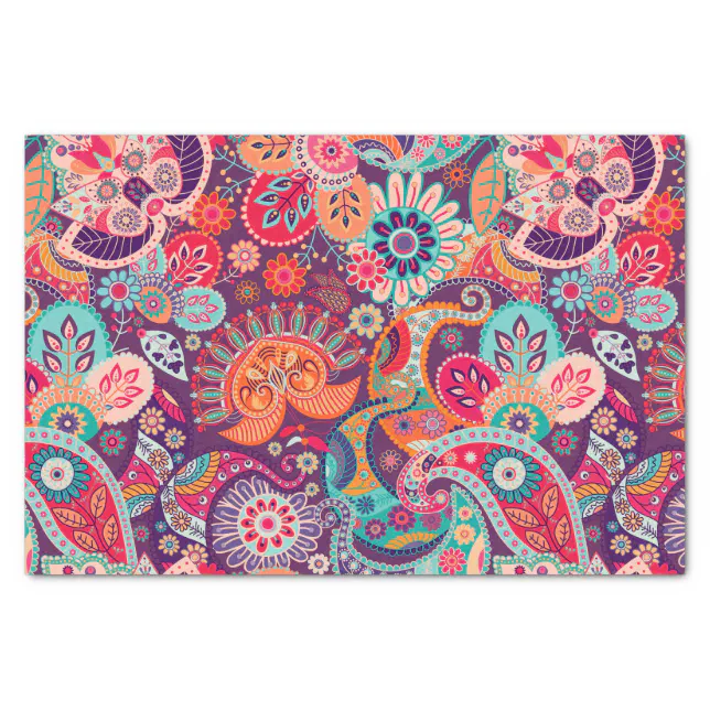 Pink neon Paisley floral pattern Tissue Paper | Zazzle