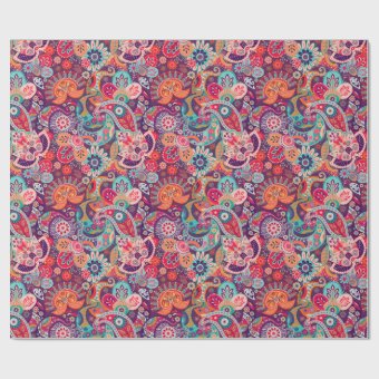 Pink neon Paisley floral pattern Wrapping Paper | Zazzle