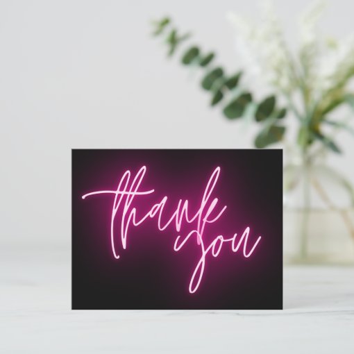 Pink Neon Thank You Sign Trendy Postcard | Zazzle
