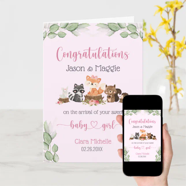 Pink New Baby Girl Personalized Congratulations Card | Zazzle