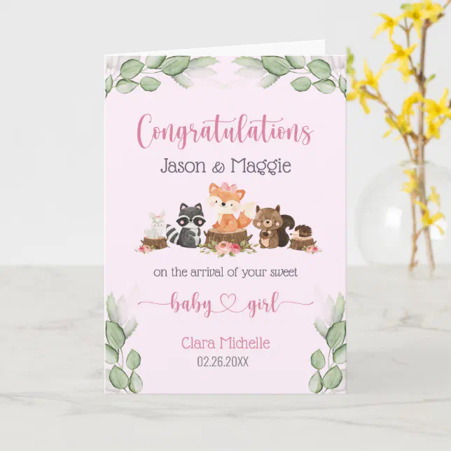 Pink New Baby Girl Personalized Congratulations Card | Zazzle