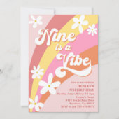 Pink Nine Is a Vibe Retro Daisy Rainbow Birthday Invitation | Zazzle