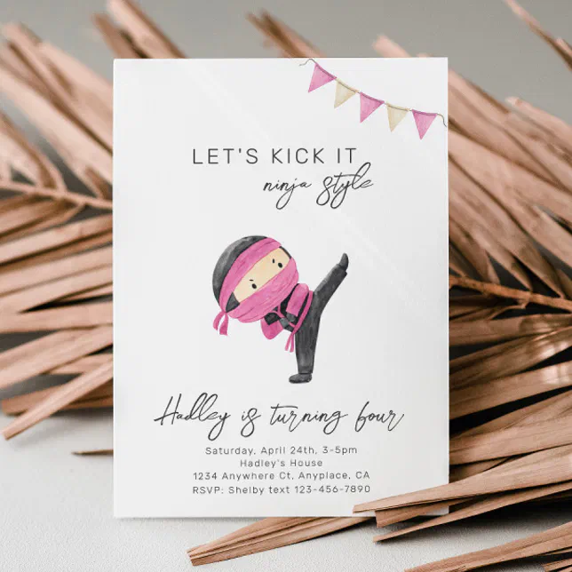 Pink Ninja Birthday Invitation | Ninja Party | Zazzle