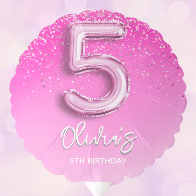 "Pink Number 5 Balloon – Glitter Birthday Party | Zazzle