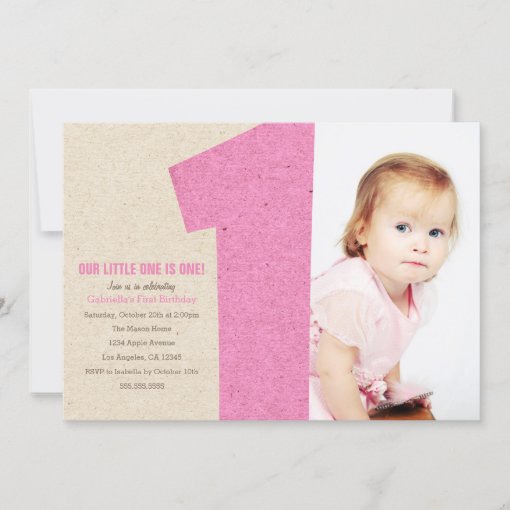Pink Number One First Birthday Party Invitation | Zazzle