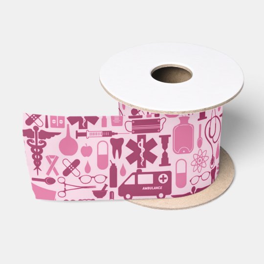 Pink Nurse Medical Theme Healthcare Pattern Satin Ribbon | Zazzle.com
