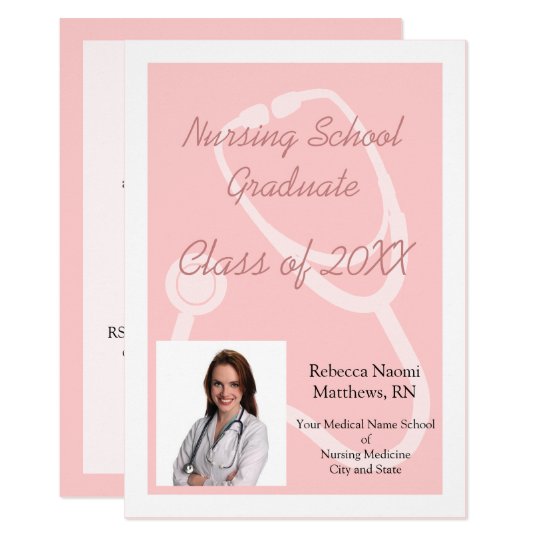 Pink Nursing School Photo Graduation Announcement | Zazzle.com