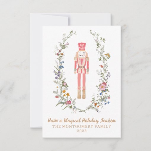 Pink Nutcracker Ballet Flower Christmas Card | Zazzle