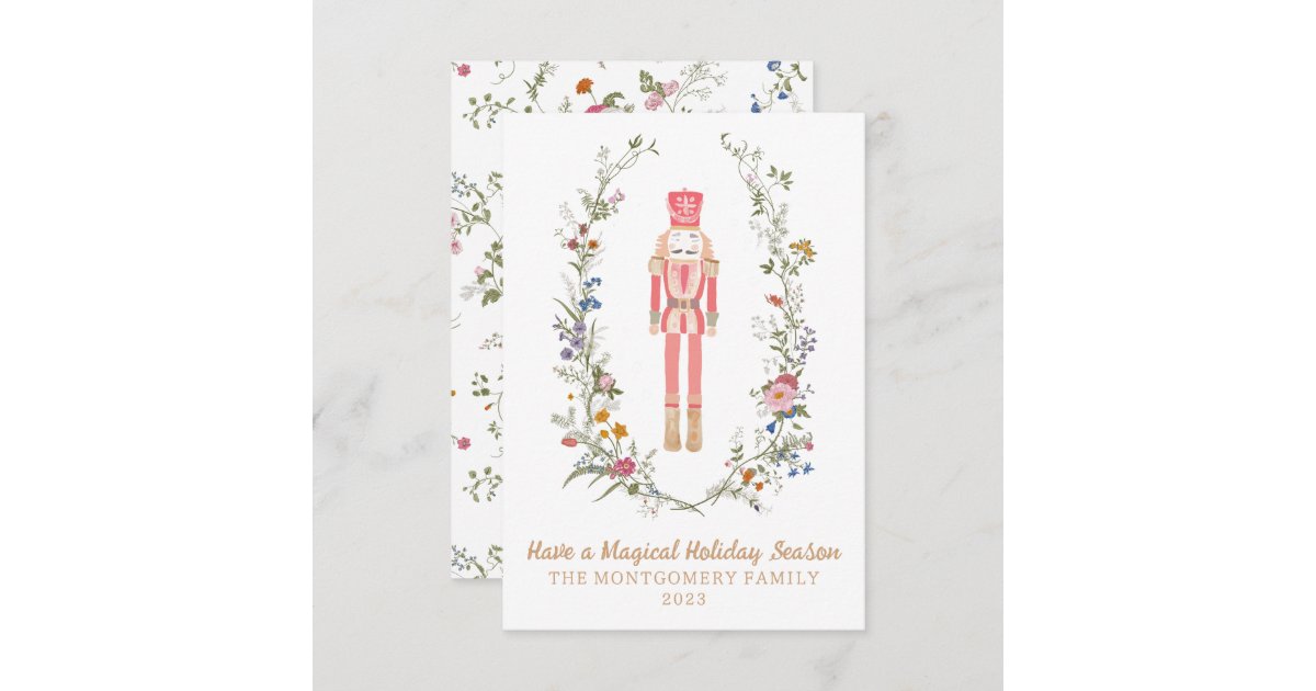 Pink Nutcracker Ballet Flower Christmas Card | Zazzle
