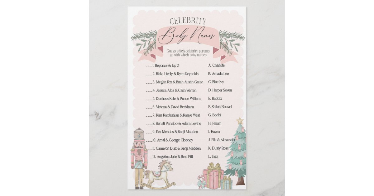 pink nutcracker celebrity baby names shower game | Zazzle