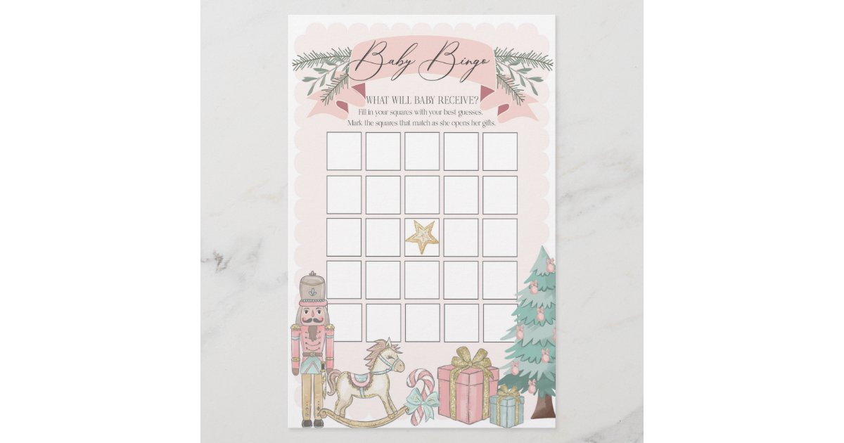 pink nutcracker christmas baby shower bingo game | Zazzle