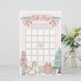 pink nutcracker christmas baby shower bingo game | Zazzle