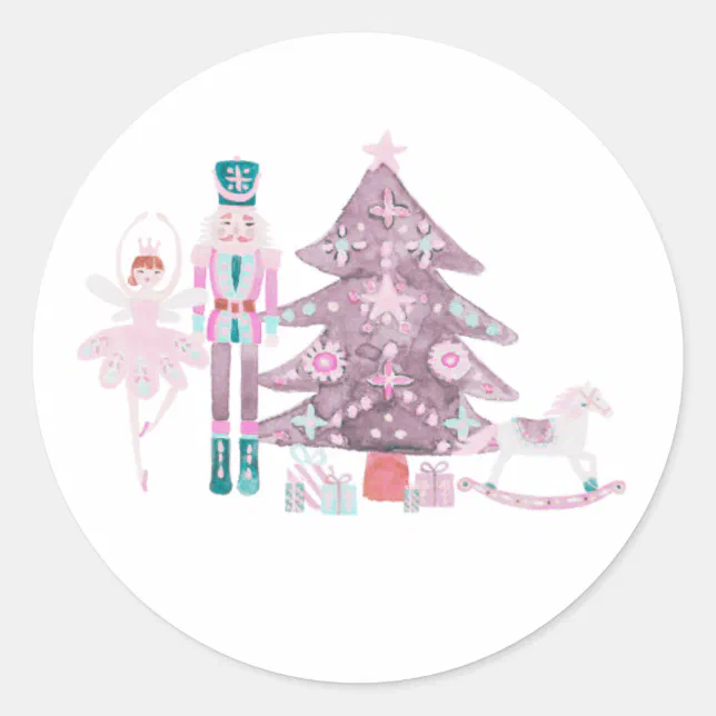 Pink Nutcracker Christmas Holiday Classic Round Sticker | Zazzle