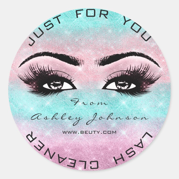 Pink Ocean Beauty Glitter Lashes Makeup Cleaner Classic Round Sticker ...