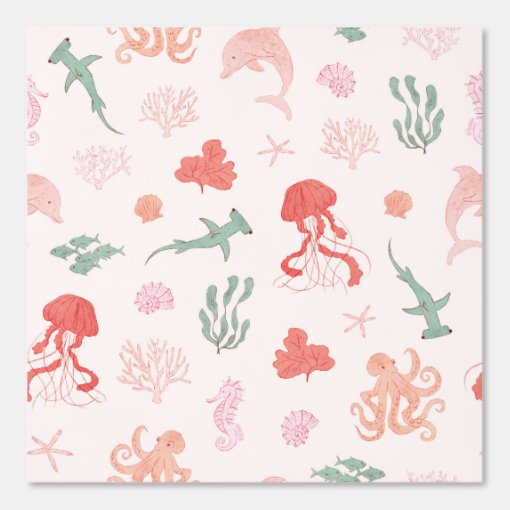 Pink Ocean Creatures Girl's Room Wallpaper | Zazzle