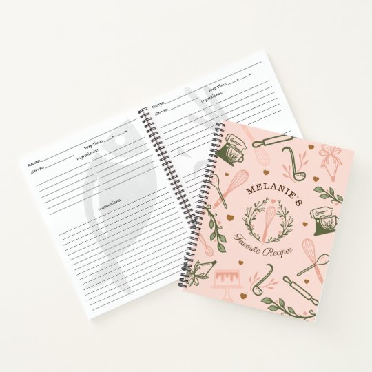 Pink & Olive Green Baking & Cooking Utensil Recipe Notebook | Zazzle.com