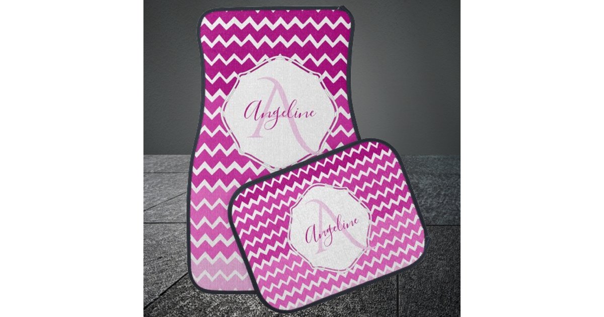 Pink Ombre Chevron Monogram Car Floor Mats | Zazzle