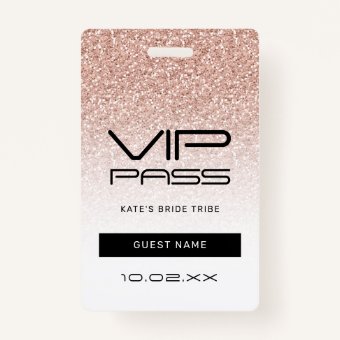 Pink Ombre Glitter Bachelorette VIP Pass Lanyard Badge | Zazzle