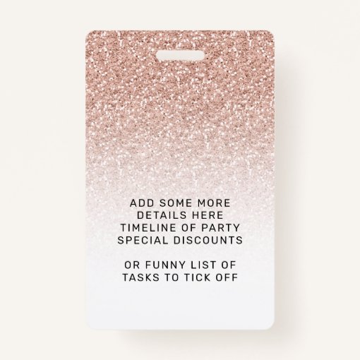 Pink Ombre Glitter Bachelorette VIP Pass Lanyard Badge | Zazzle