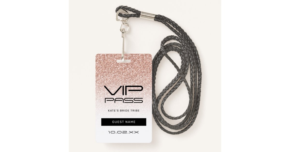 Pink Ombre Glitter Bachelorette VIP Pass Lanyard Badge | Zazzle