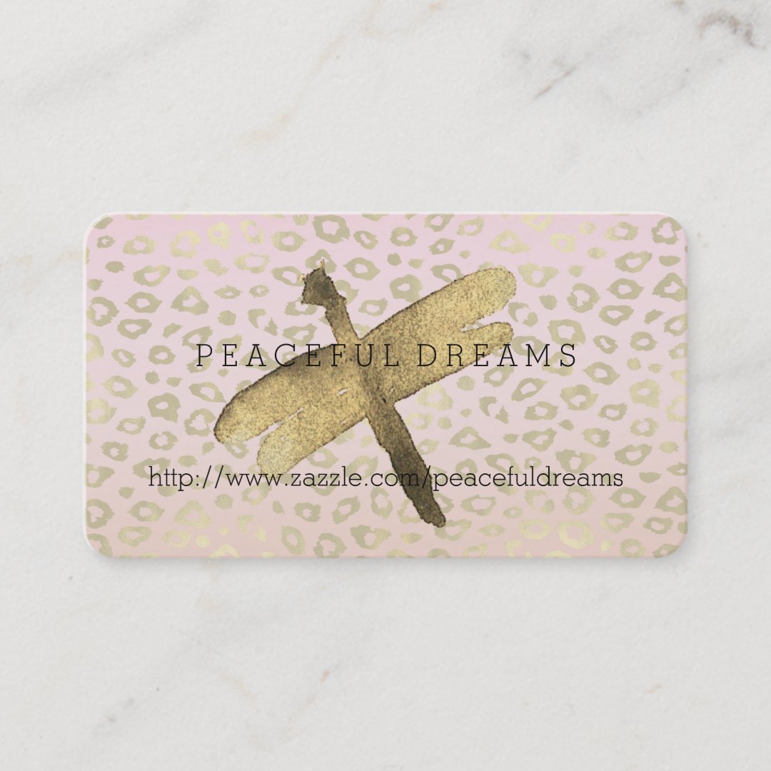Pink Ombre Gold Leopard Print Dragonfly Business Card | Zazzle