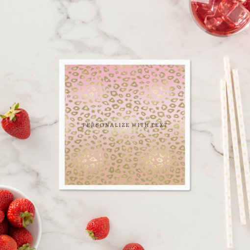 Pink Ombre Gold Leopard Print Paper Napkins | Zazzle